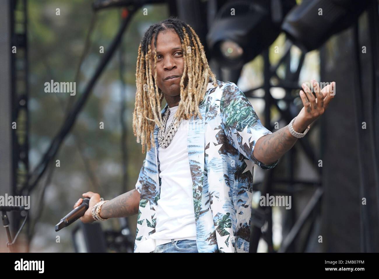 Lil Durk performs on day three of the Lollapalooza Music Festival on ...