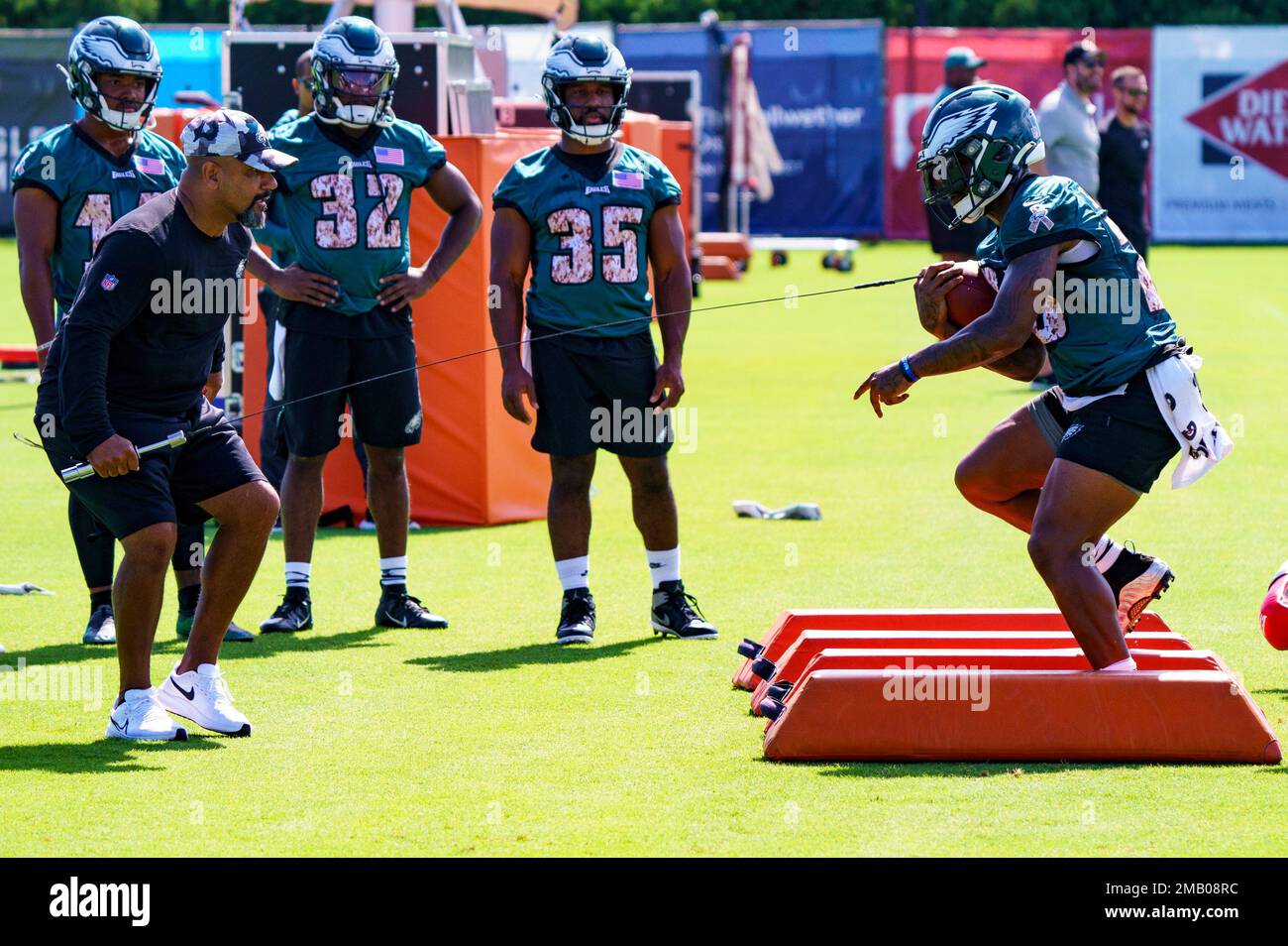 Philadelphia Eagles' Miles Sanders, right, in action during practice at ...