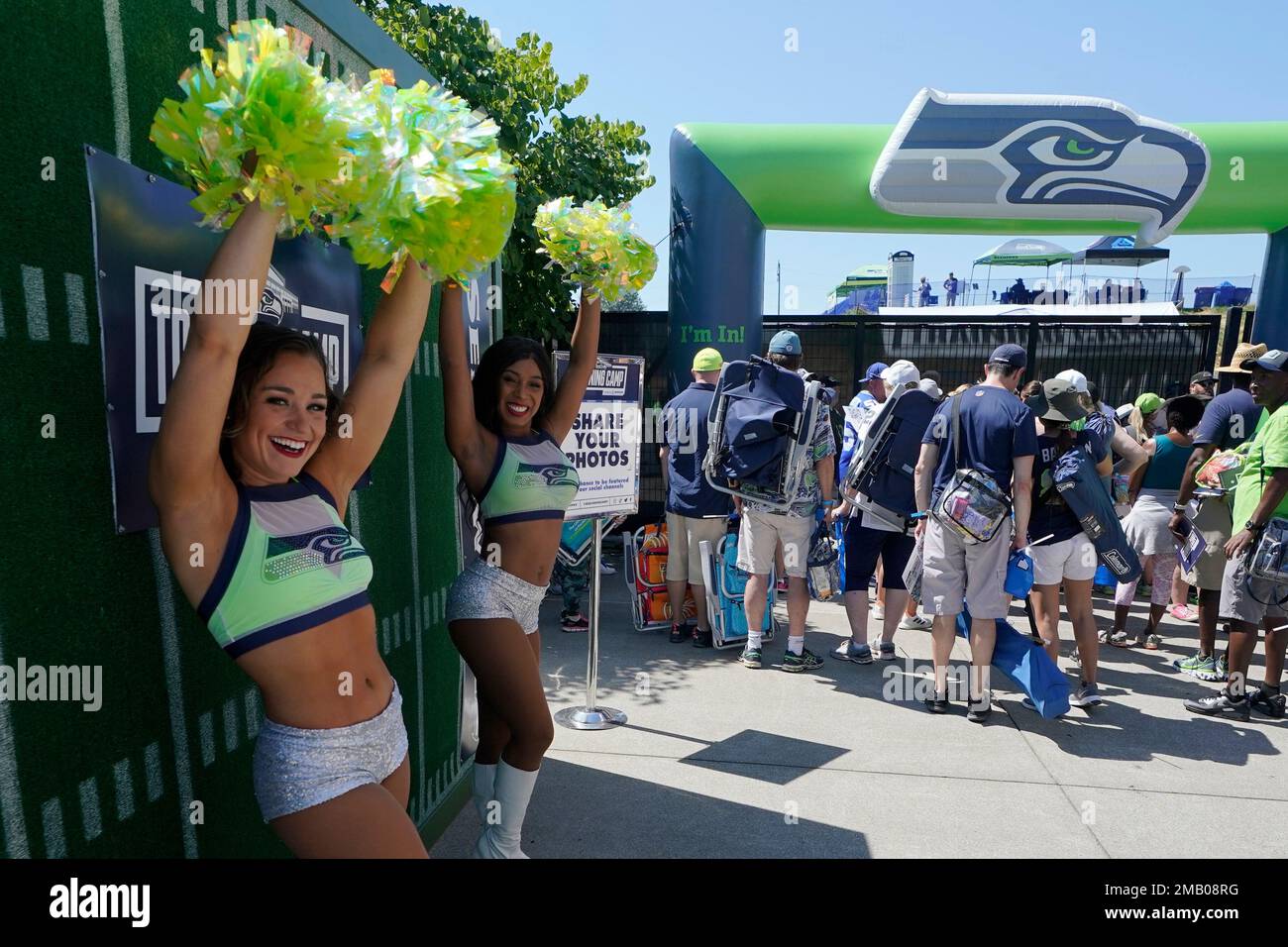 Seattle Seahawks dancers perform as fans arrive for a training camp NFL ...