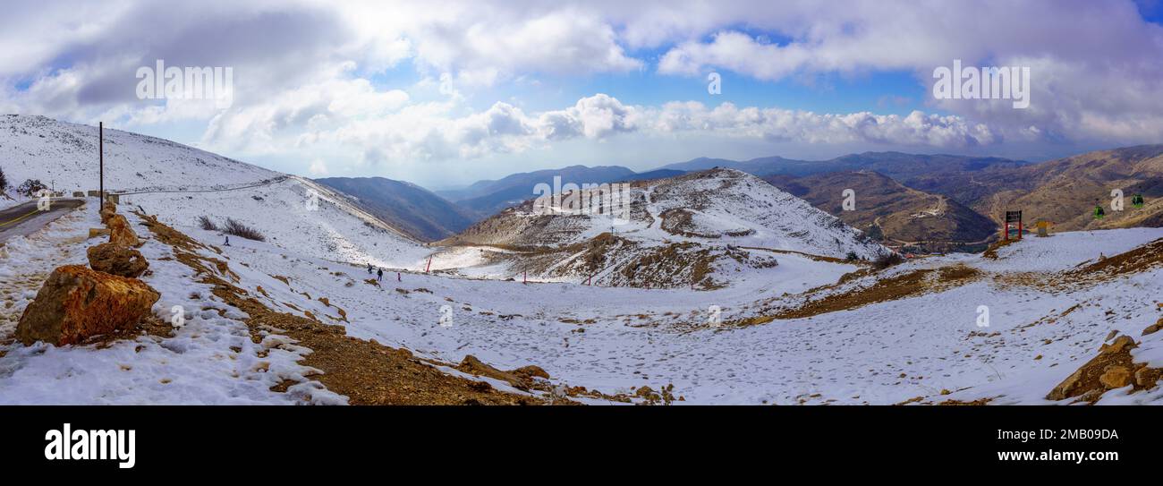 Neve Ativ, Israel - January 18, 2023: Panoramic view of snowy landscape ...