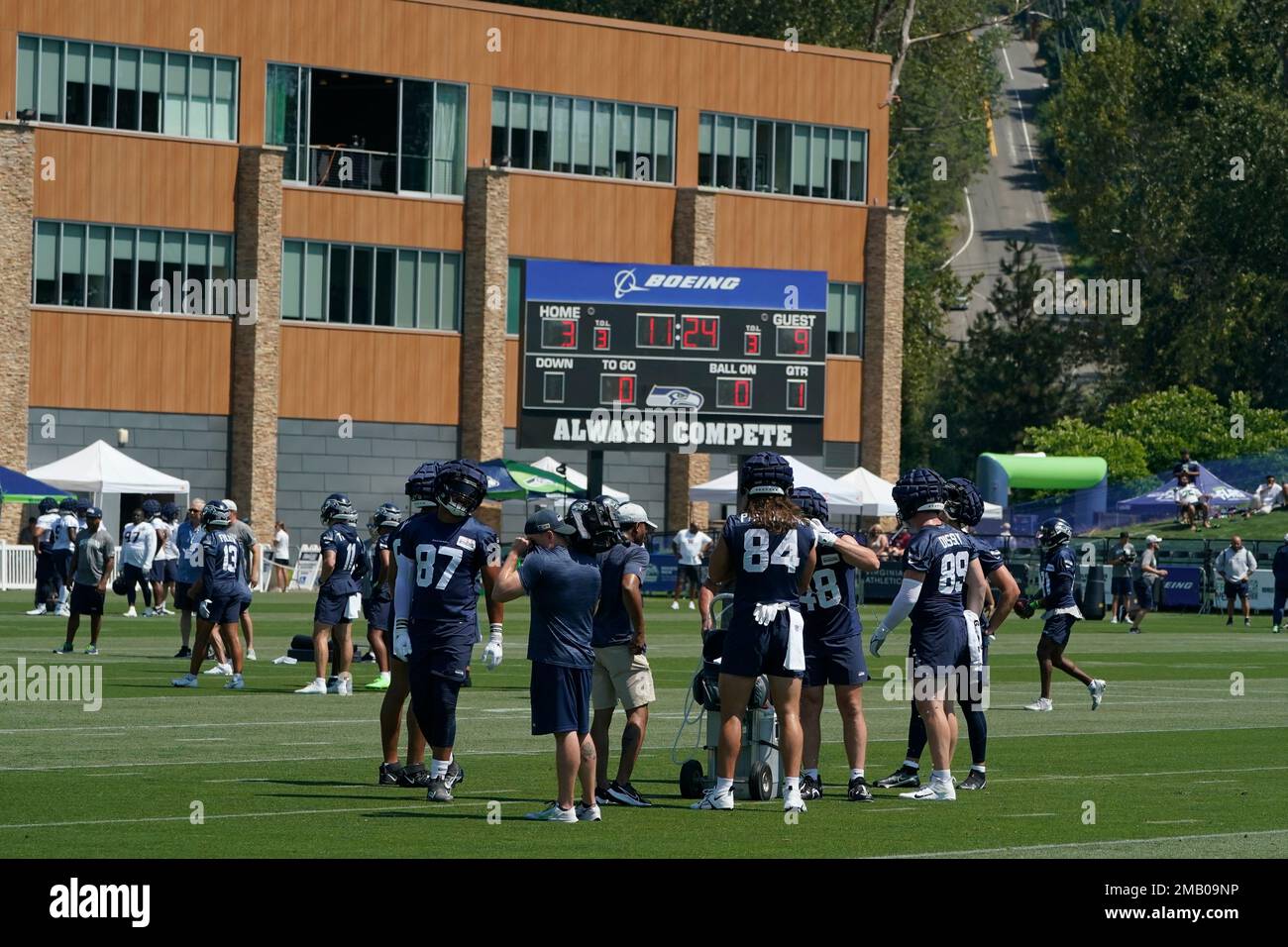 Seattle Seahawks players take part in NFL football practice Thursday ...