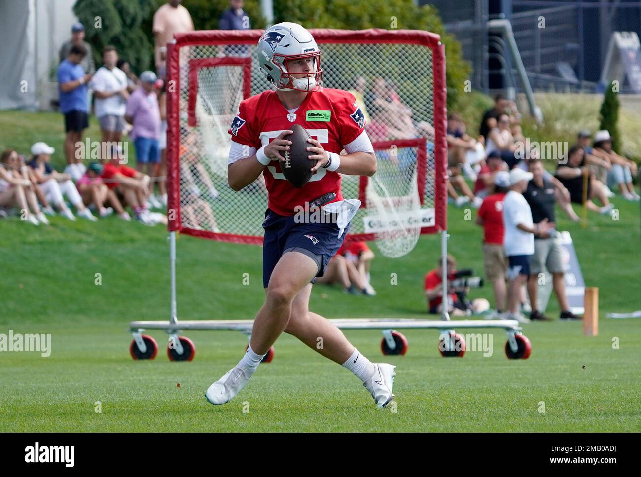 New England Patriots quarterback Bailey Zappe takes part in drills at ...