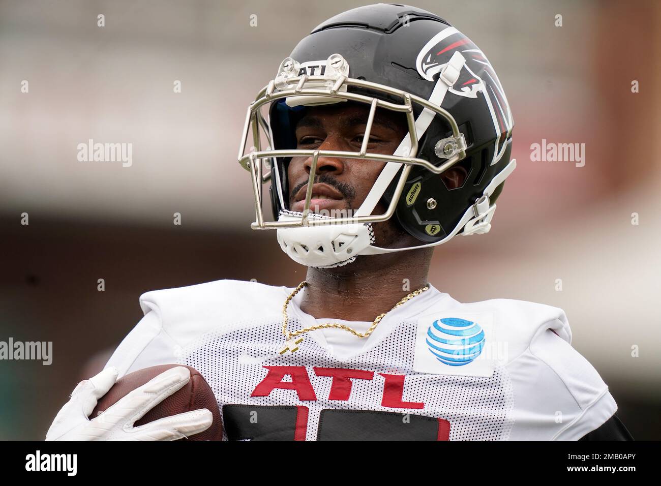 Atlanta Falcons wide receiver Auden Tate (19) takes part in drills at ...