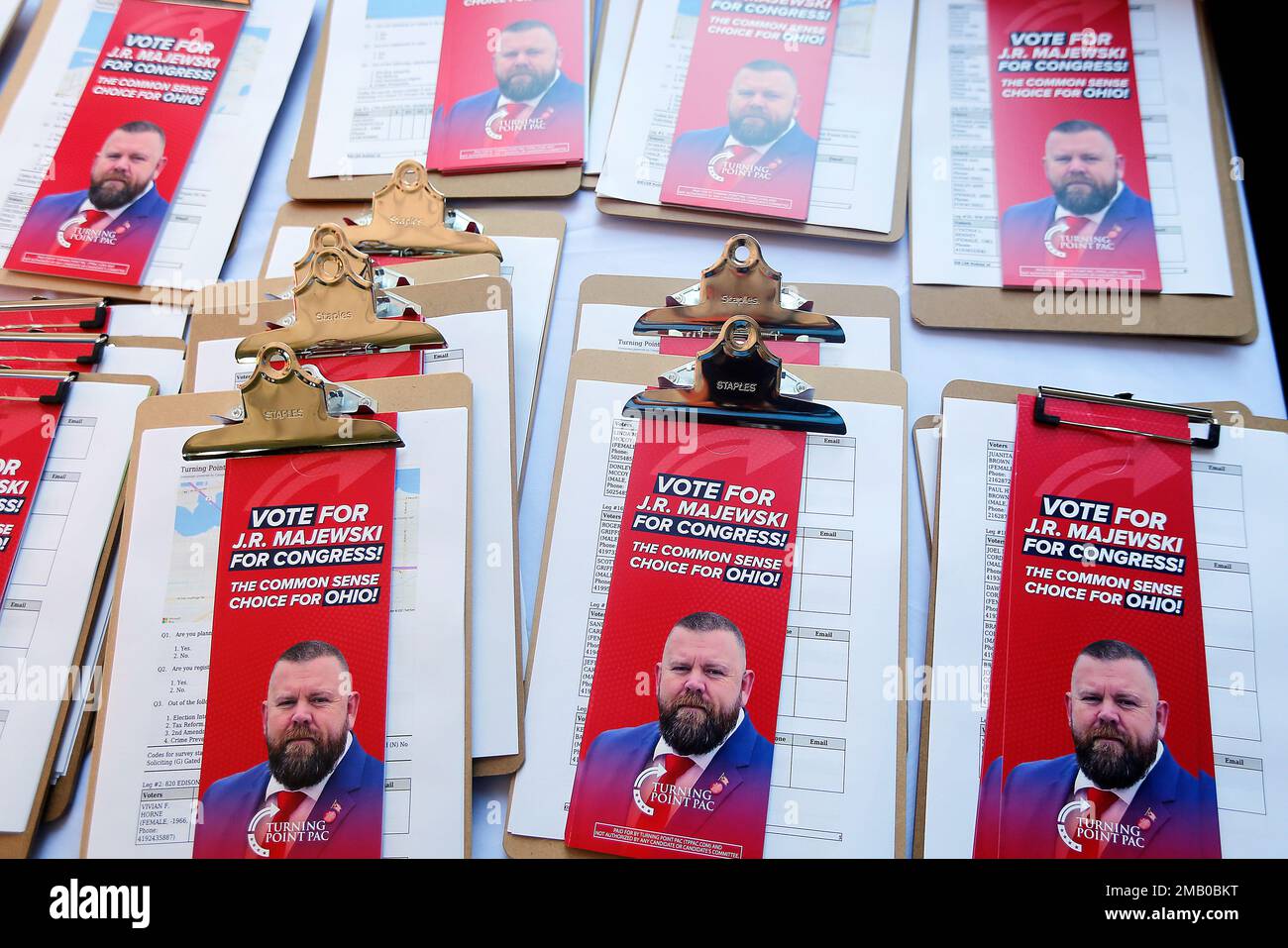 Campaign fliers for Congressional candidate JR Majewski are seen at the ...
