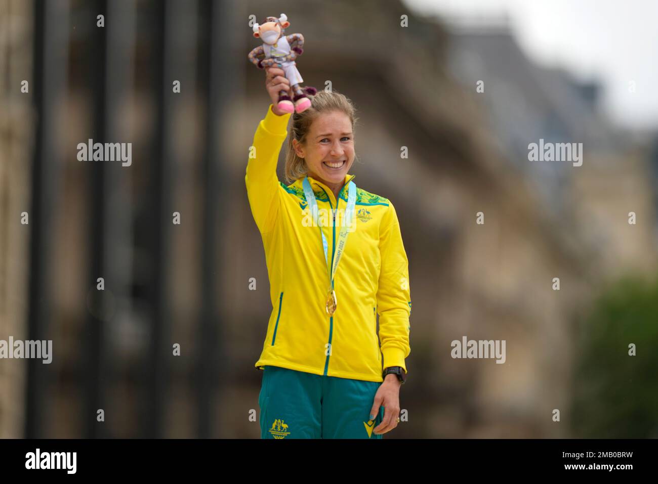 Australia's Jessica Stenson, gold, stands on the podium after the Women ...