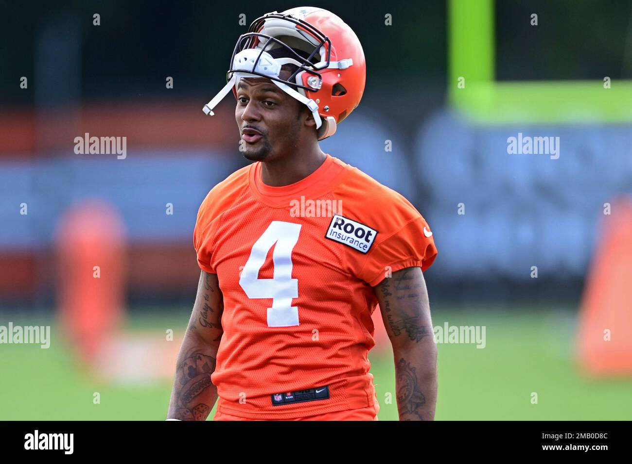 Cleveland Browns quarterback Deshaun Watson talks during an NFL ...