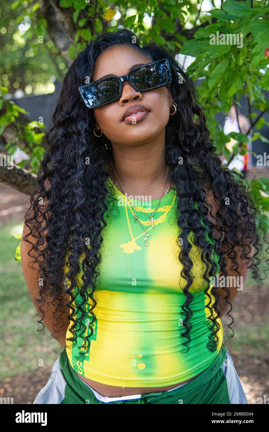 Sky Jetta poses on day two of the Lollapalooza Music Festival on Friday ...