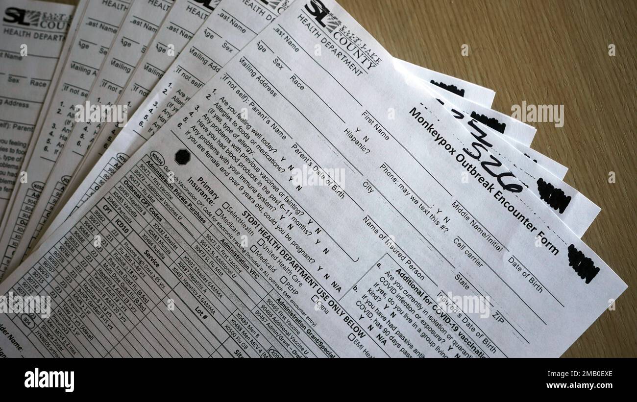 Monkeypox outbreak encounter forms are shown at the Salt Lake County ...