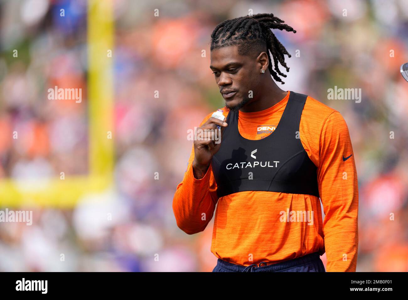 Denver Broncos linebacker Randy Gregory takes part in drills during the ...