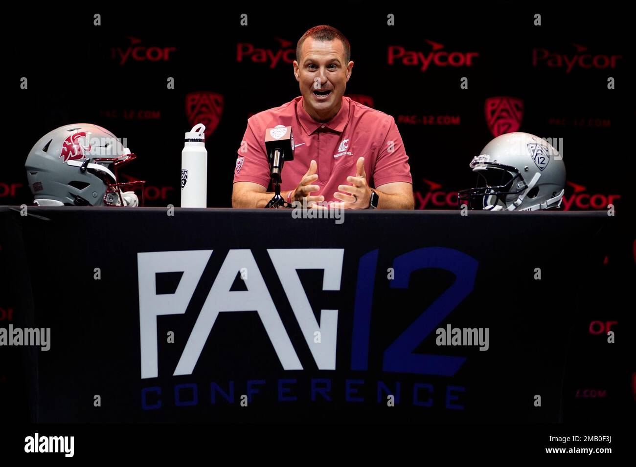 Washington State head coach Jake Dickert speaks during Pac-12 ...