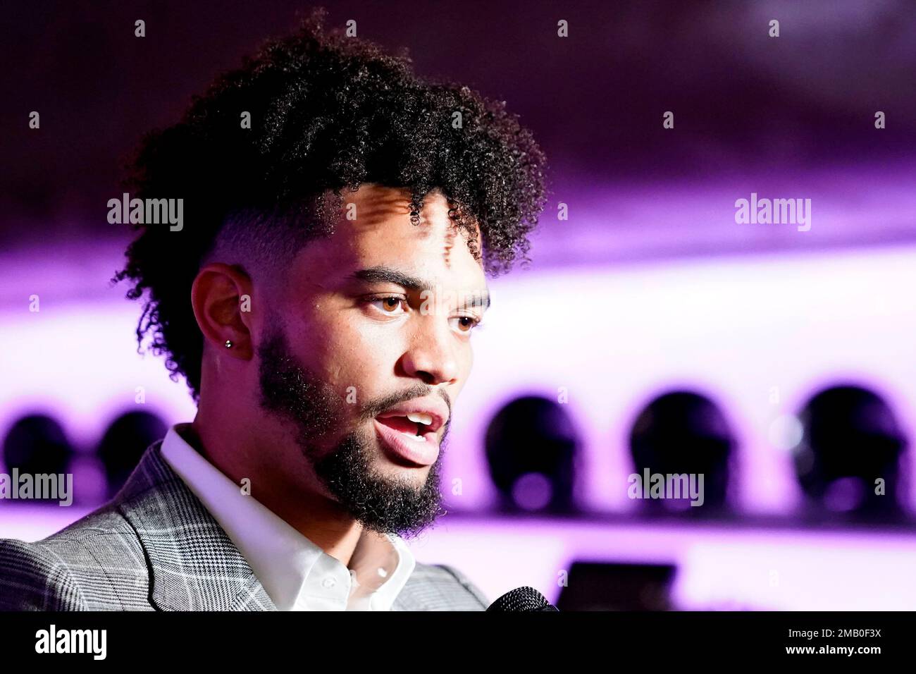 Southern California quarterback Caleb Williams speaks during Pac-12 ...