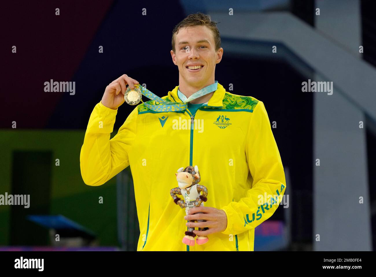 Zac Stubblety-Cook of Australia poses with his medal on the podium ...
