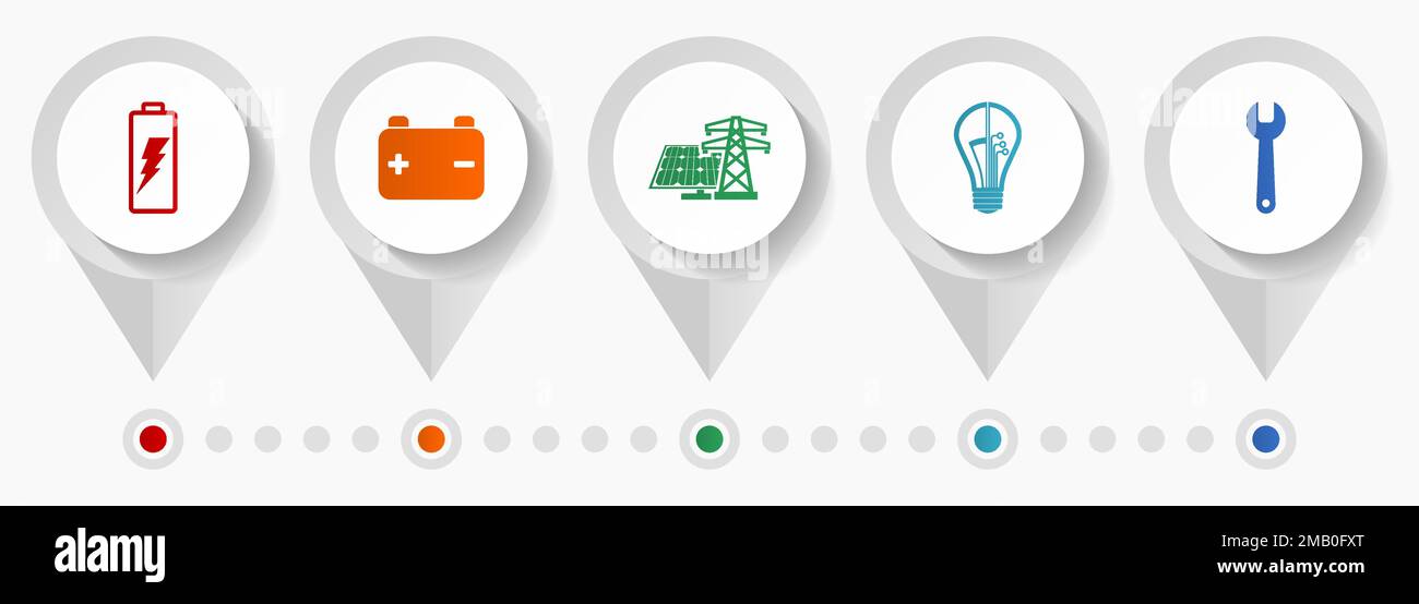 Power and energy vector icons, electricity flat design web pointers ...