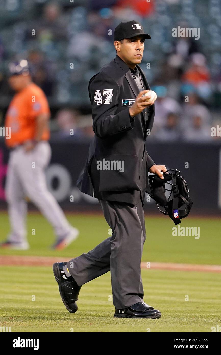 Umpire Gabe Morales during a baseball game between the Oakland ...