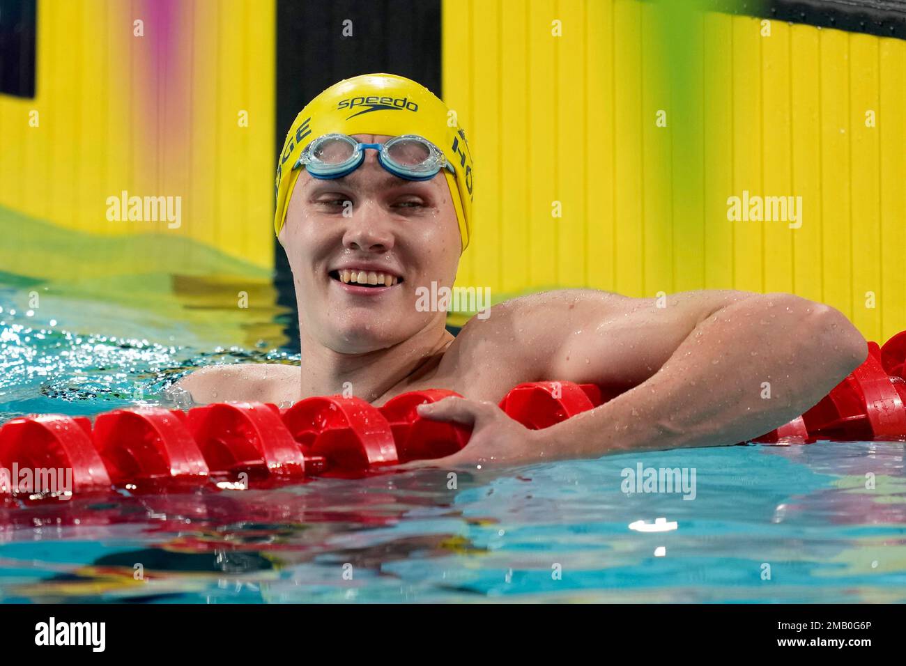 Timothy Hodge of Australia reacts after winning the Men's 100 meters ...