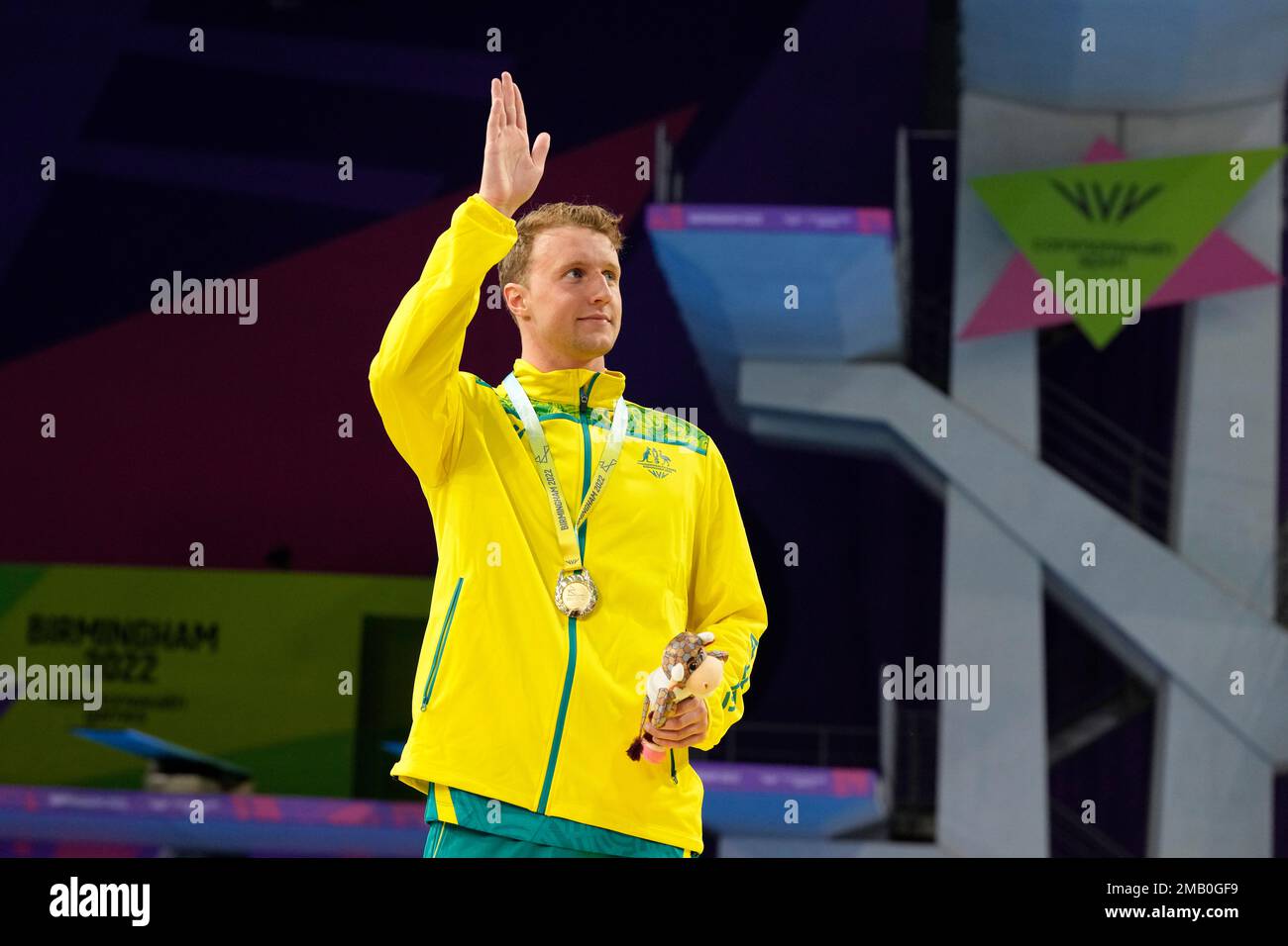 Gold medalist Elijah Winnington of Australia waves from the podium of ...