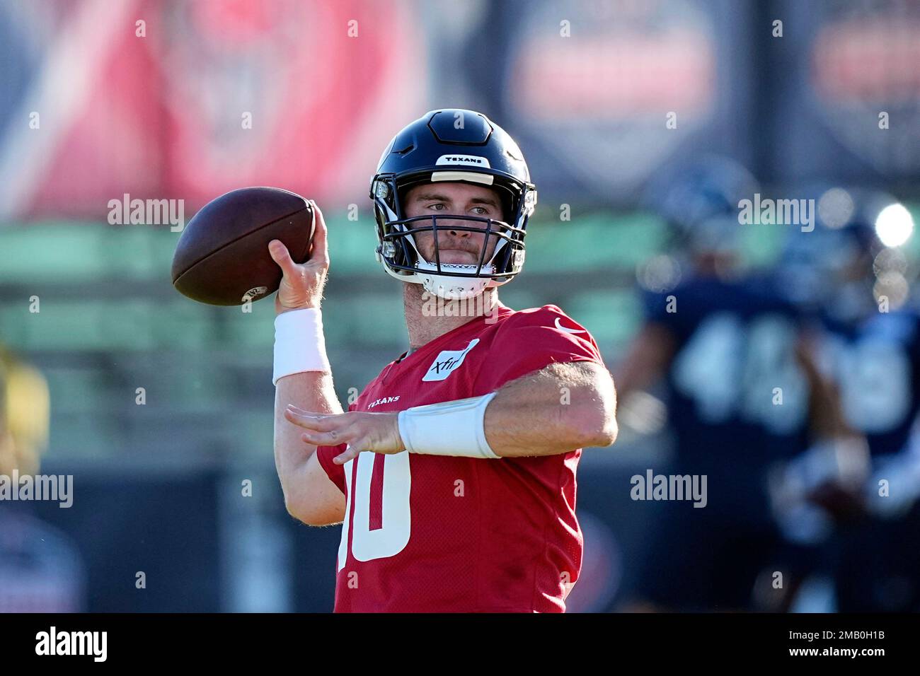 Houston Texans quarterback Davis Mills (10) throws a pass during an NFL ...