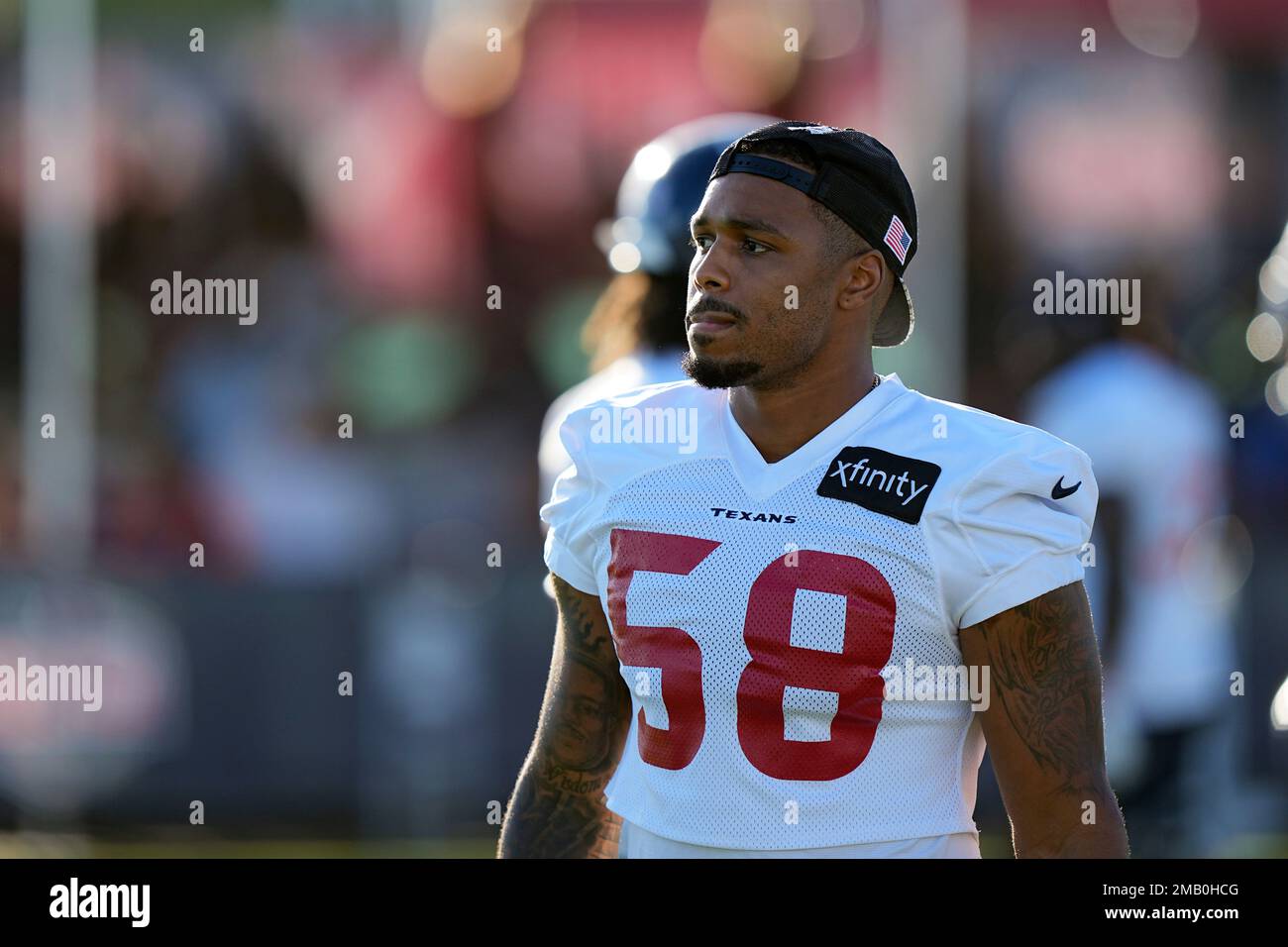 Houston Texans linebacker Christian Kirksey walks onto the field for an ...