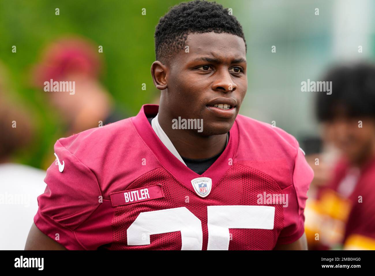 Washington Commanders safety Percy Butler (35) walks to practice at the ...