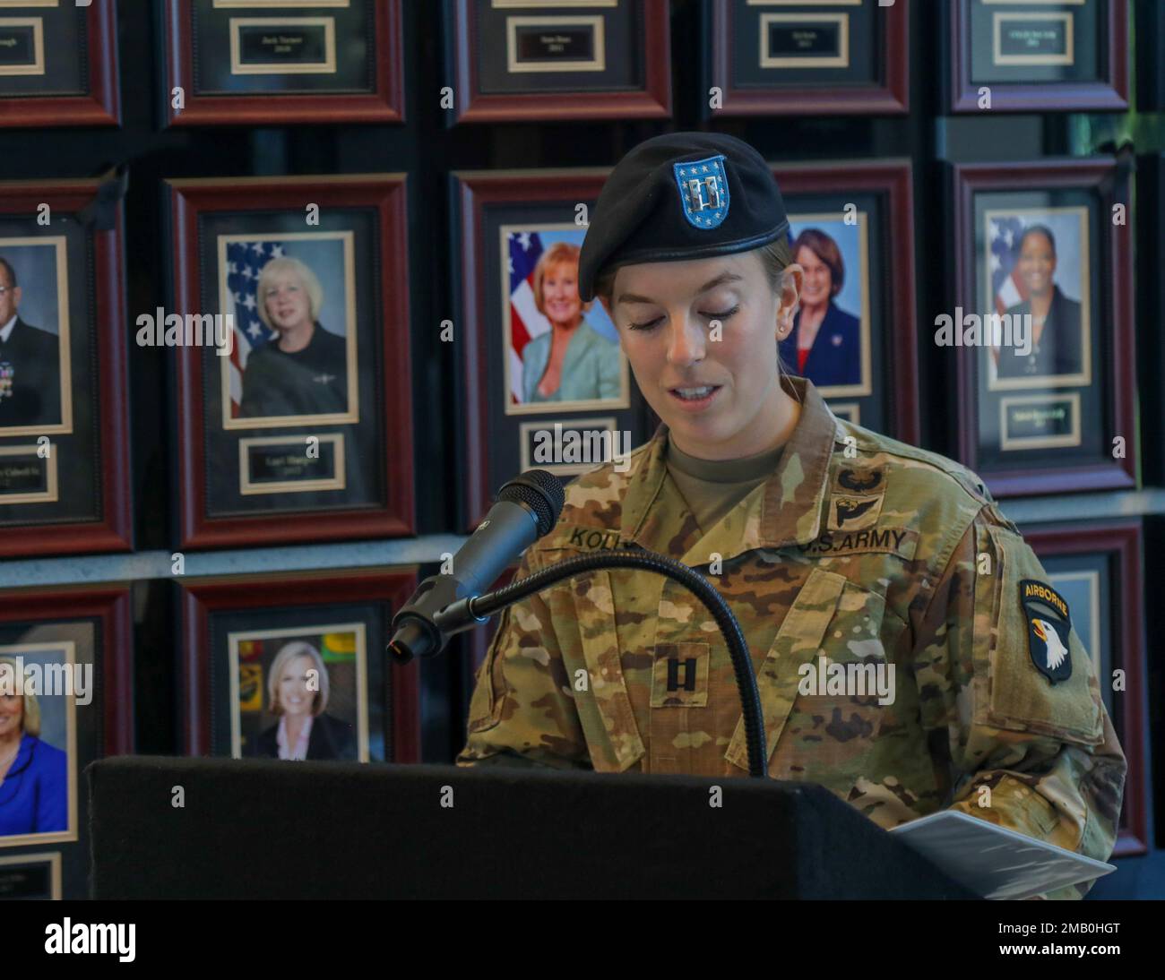 Captain Sarah Kolb, outgoing commander of Headquarters Support Company ...