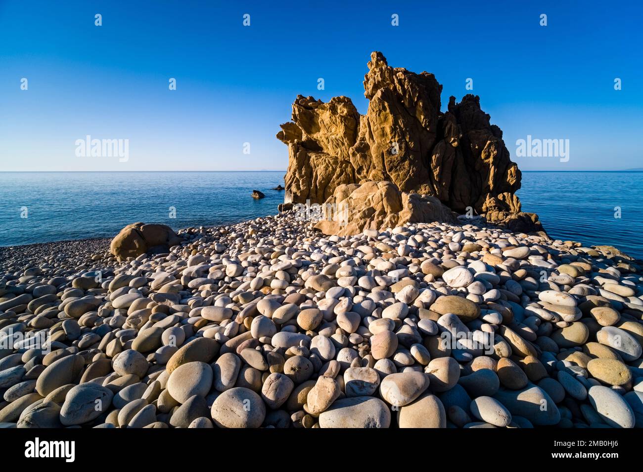 The beautiful rocky beach of the small town of Castle di Tusa, the ...