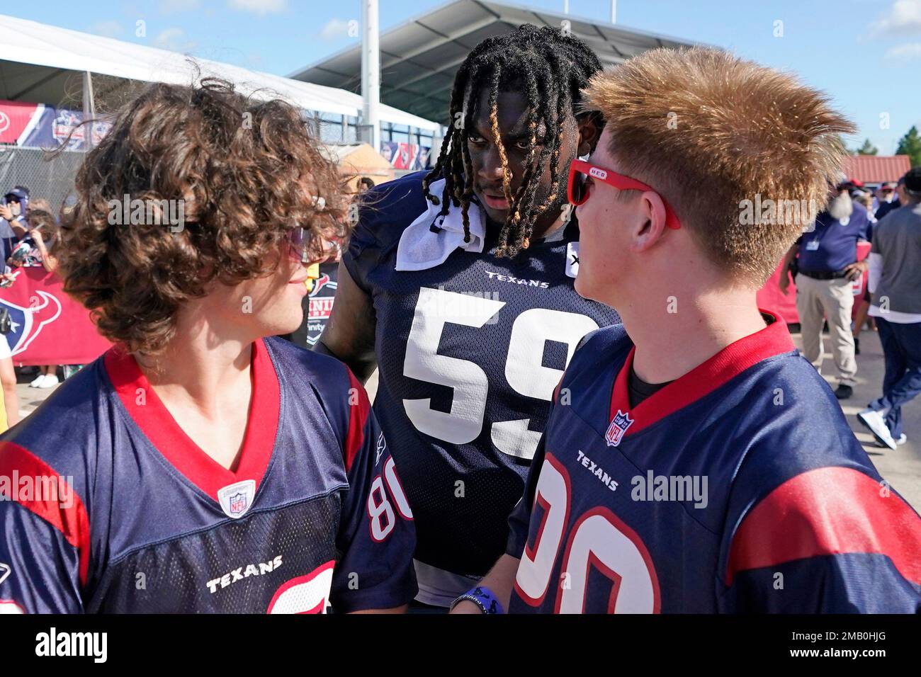 Houston Texans' Kenyon Green (59) poses for a picture with fans after ...