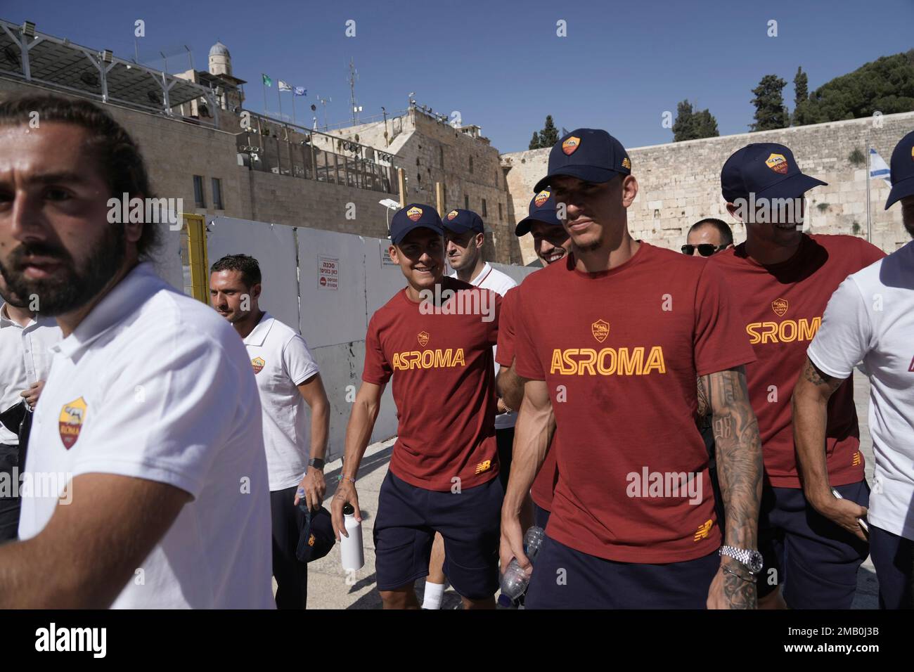 Roma football club players visit the the Western Wall in the Old City ...