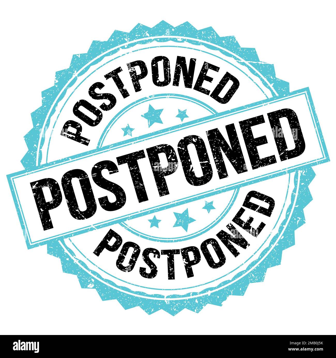 POSTPONED text written on blue-black round stamp sign Stock Photo - Alamy