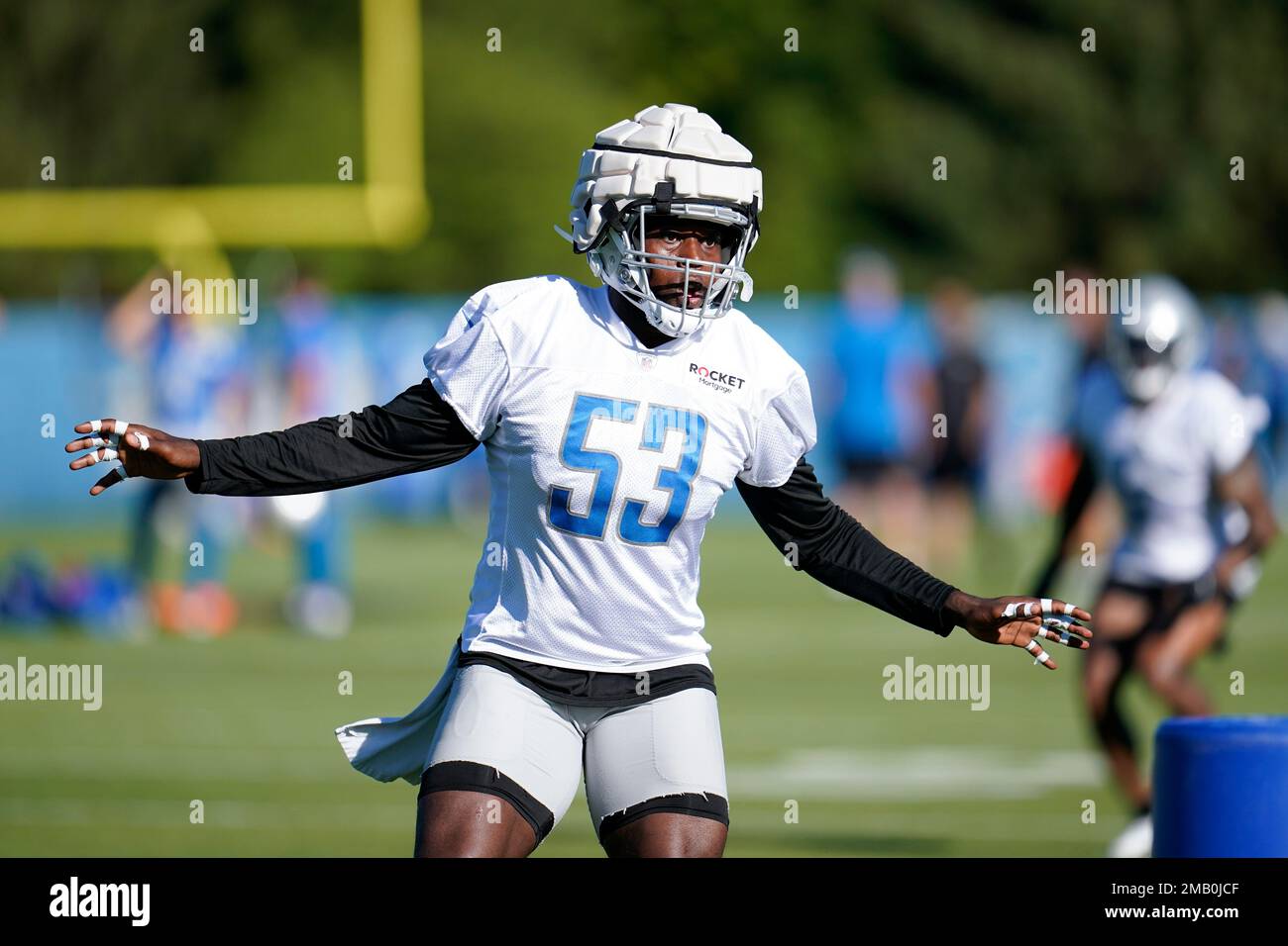 Detroit Lions' Charles Harris runs a drill during an NFL football ...