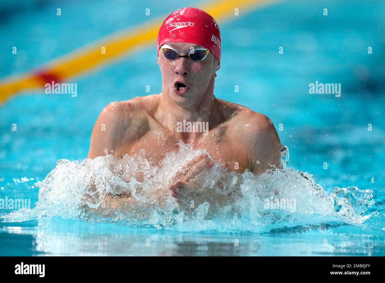 Greg Butler of England competes in the Men's 200m Breaststroke heat ...
