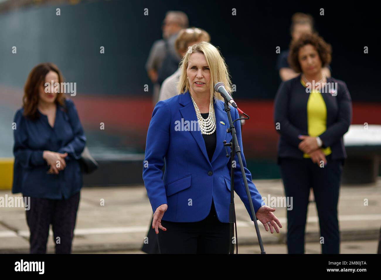 U.S. Ambassador to Ukraine Bridget Brink speaks during a press ...