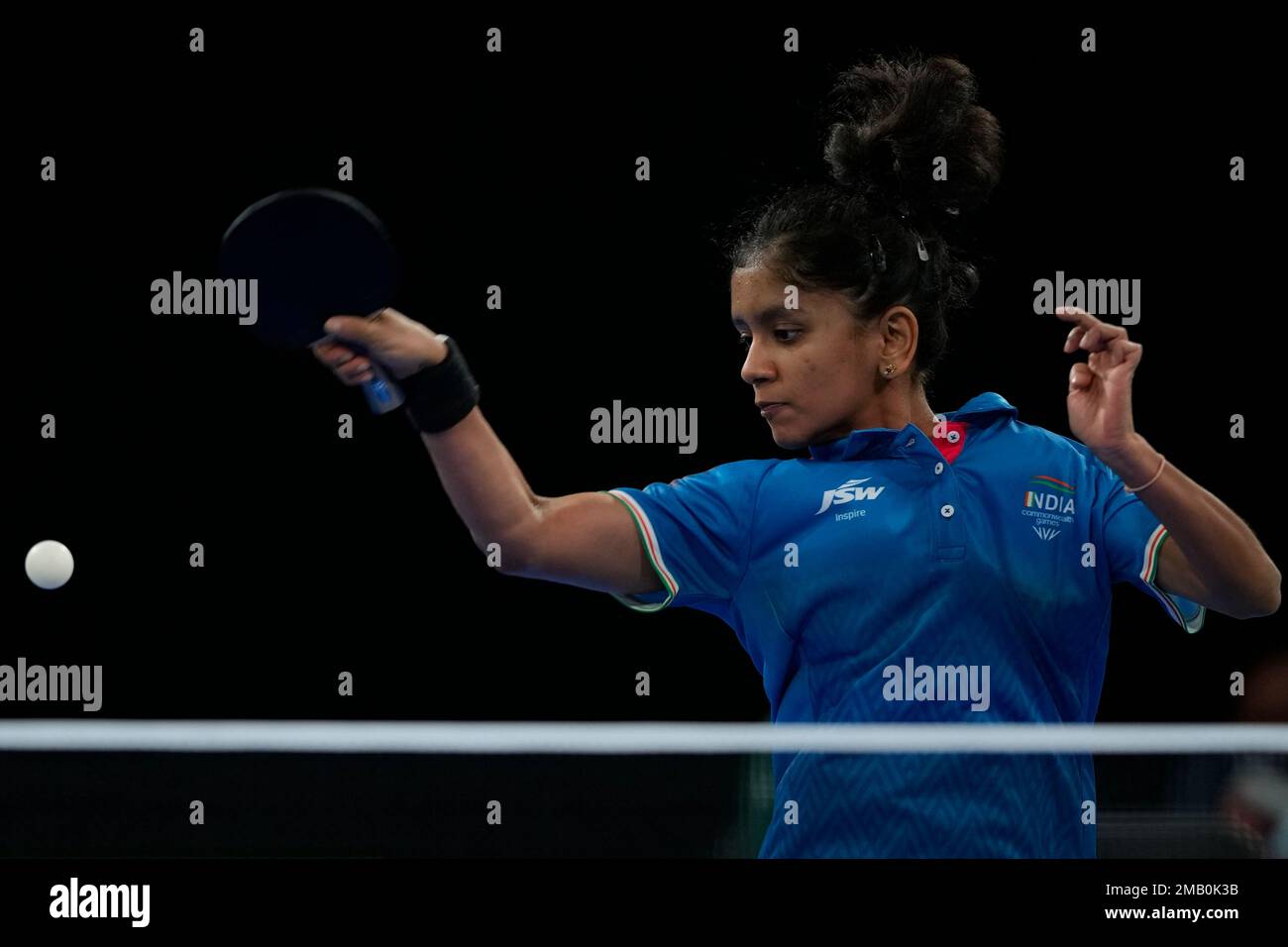 India's Sreeja Akula competes against South Africa's Danisha Jayavant ...