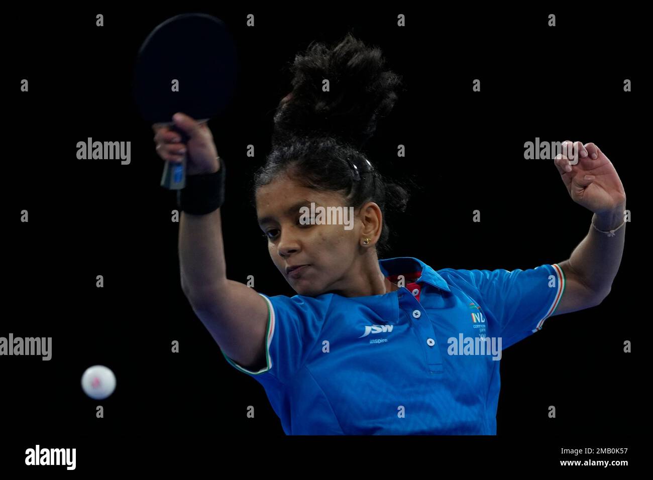 India's Sreeja Akula competes against South Africa's Danisha Jayavant ...