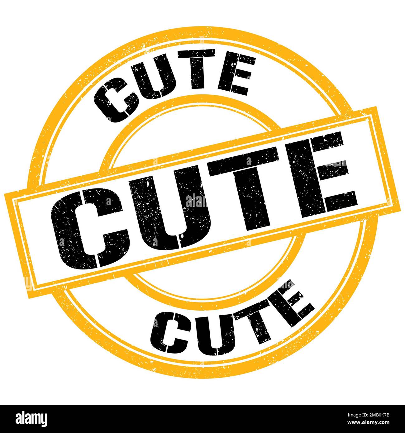 CUTE text written on yellow-black round stamp sign Stock Photo - Alamy