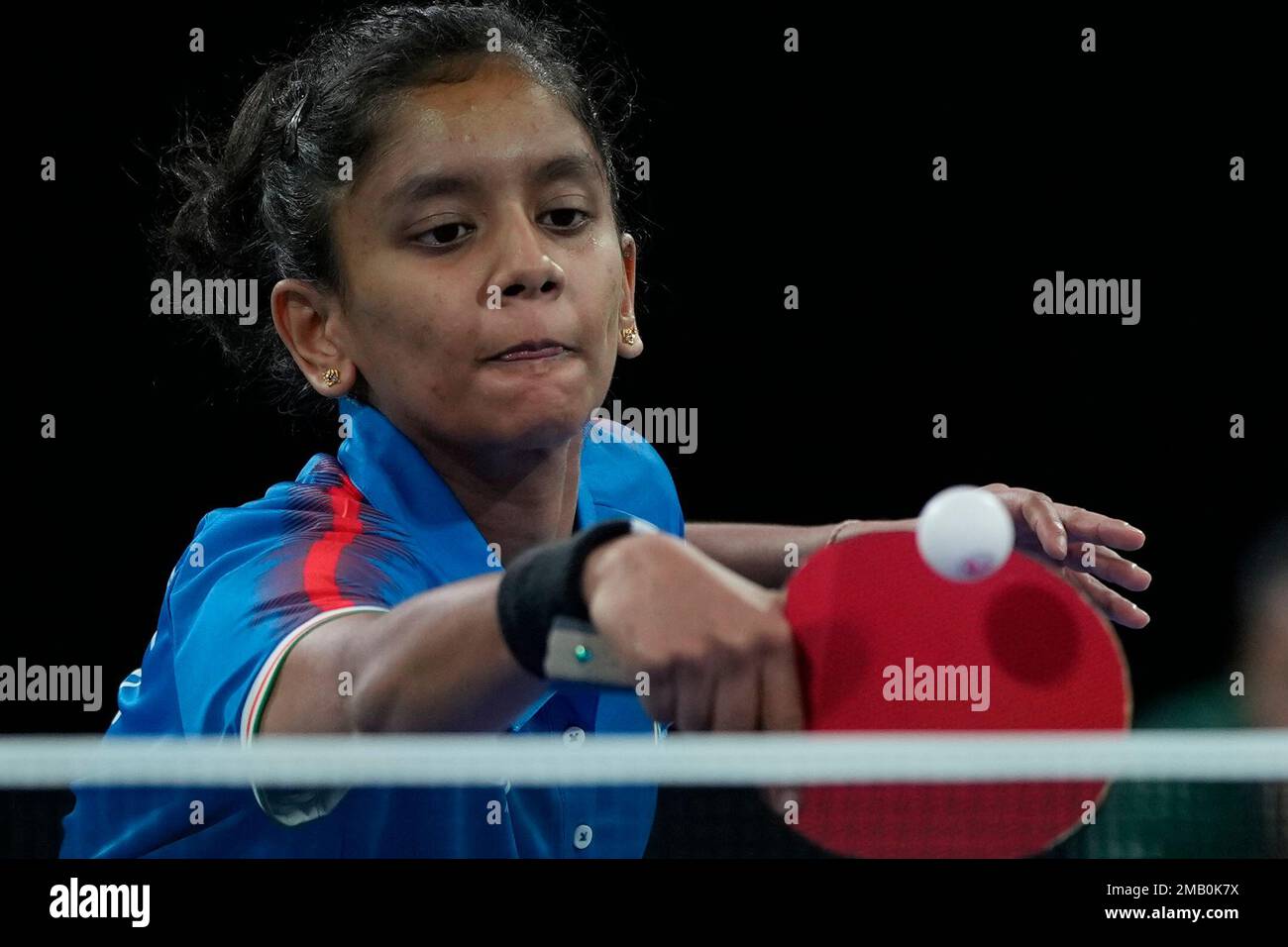 India's Sreeja Akula competes against South Africa's Danisha Jayavant ...
