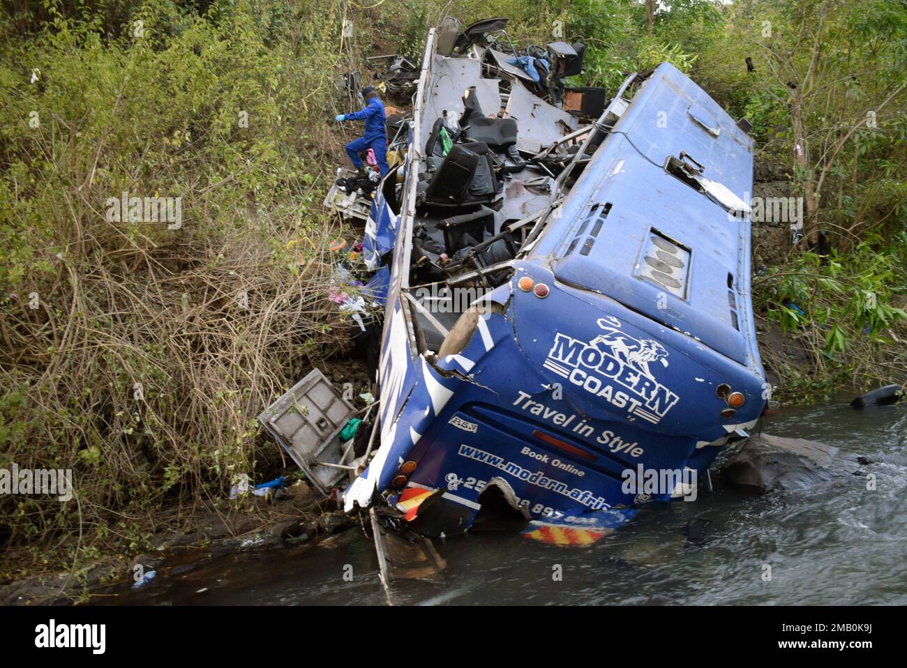 A view of the wreckage of a bus that plunged into Nithi bridge on ...