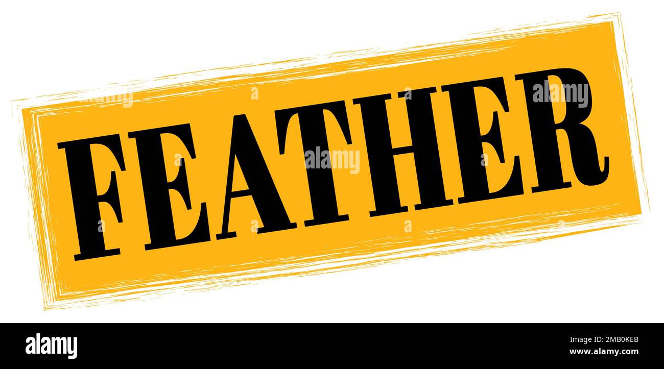 FEATHER text written on orange-black rectangle stamp sign Stock Photo ...