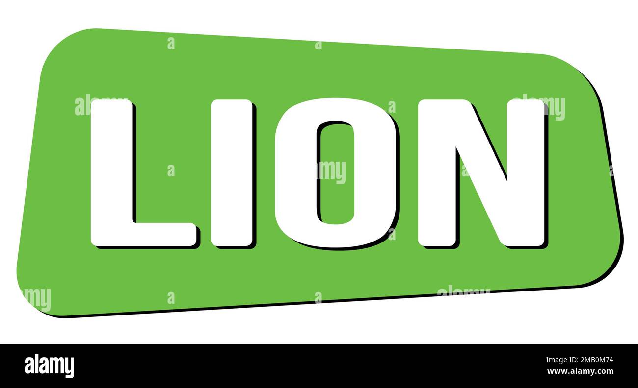 LION text written on green trapeze stamp sign Stock Photo - Alamy
