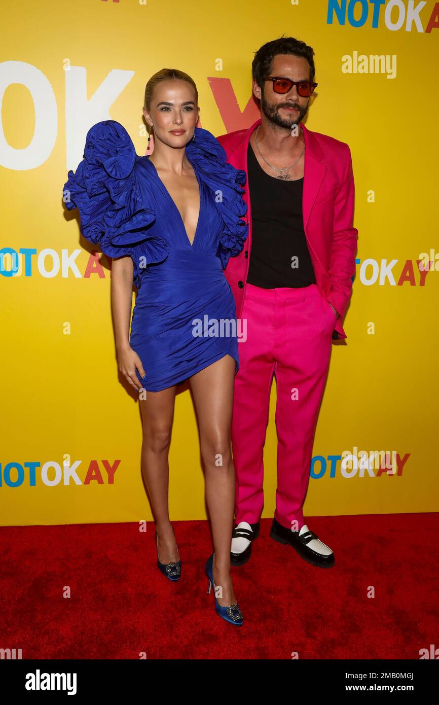 Actors Zoey Deutch, left, and Dylan O'Brien, right, attend the premiere ...