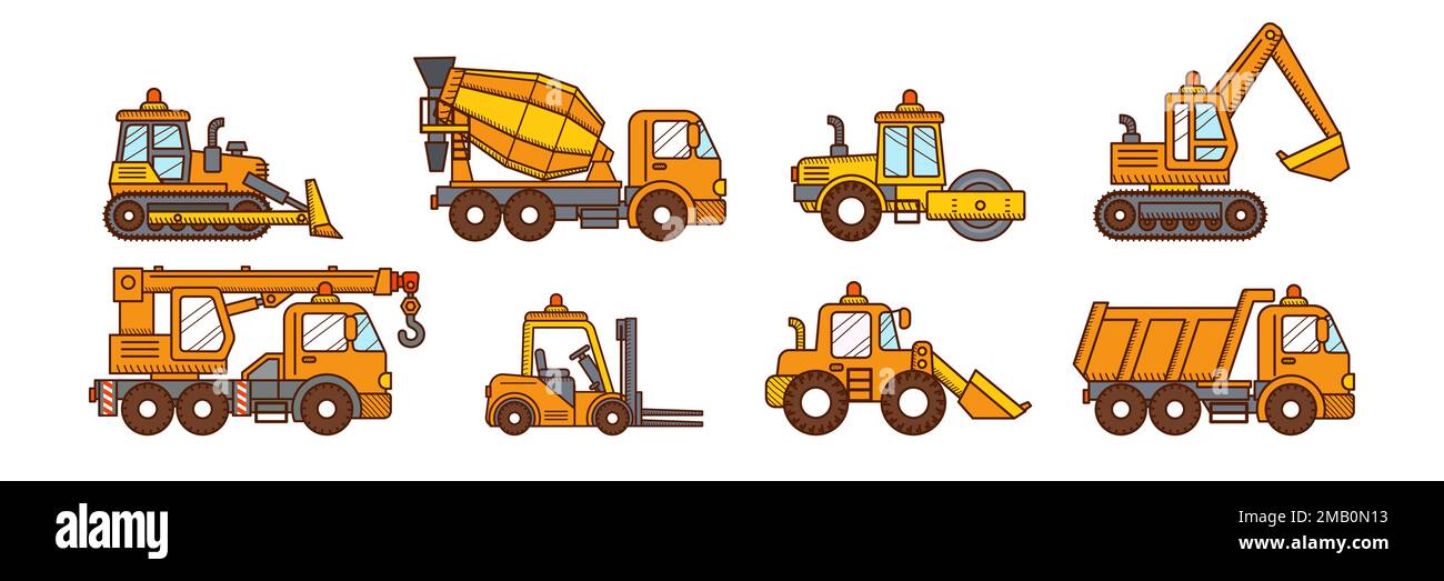 mixer truck, excavator, road roller, dump truck Stock Vector Image ...
