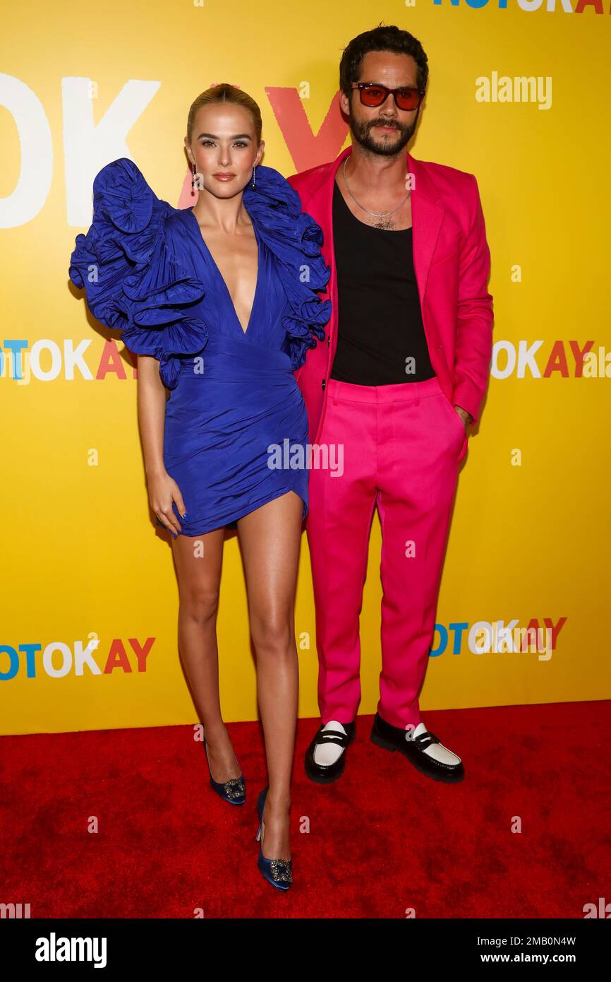Actor Zoey Deutch, left, and Dylan O'Brien, right, attend the premiere ...