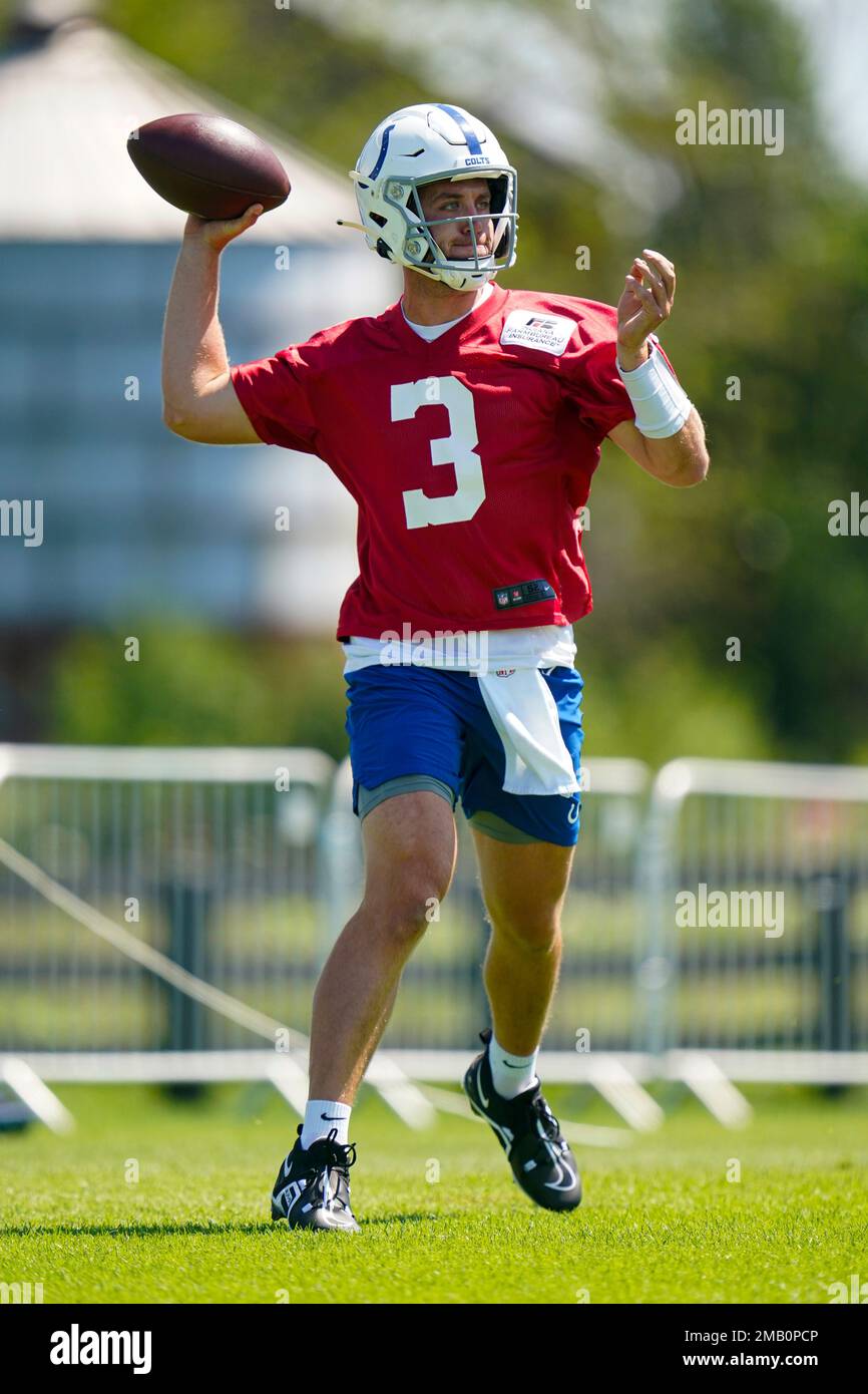 Indianapolis Colts quarterback Jack Coan throws during practice at the ...