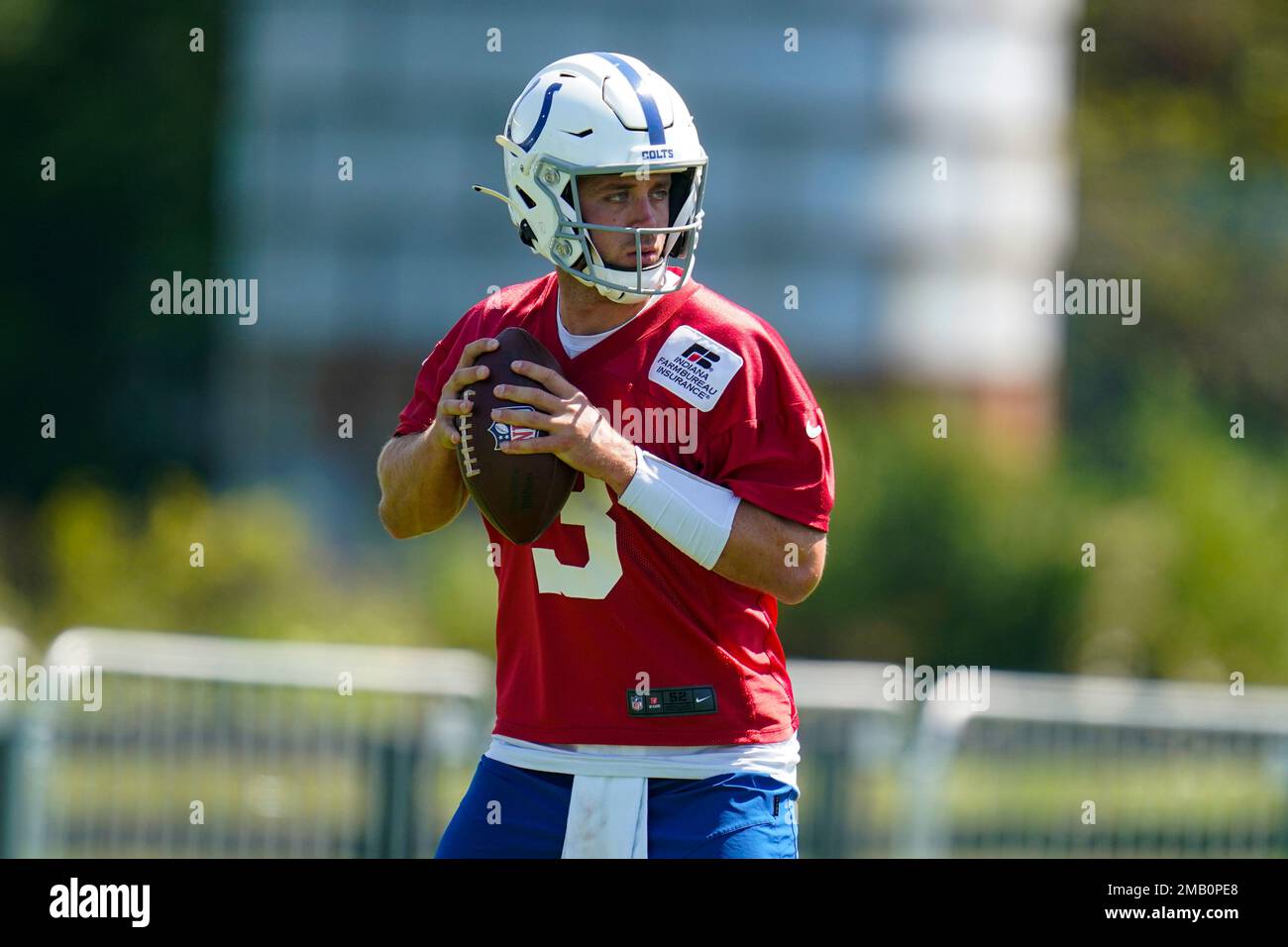 Indianapolis Colts quarterback Jack Coan throws during practice at the ...