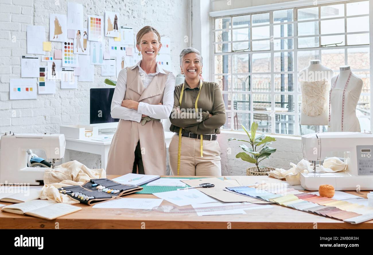 Women, fashion and designer portrait in workshop for collaboration on ...