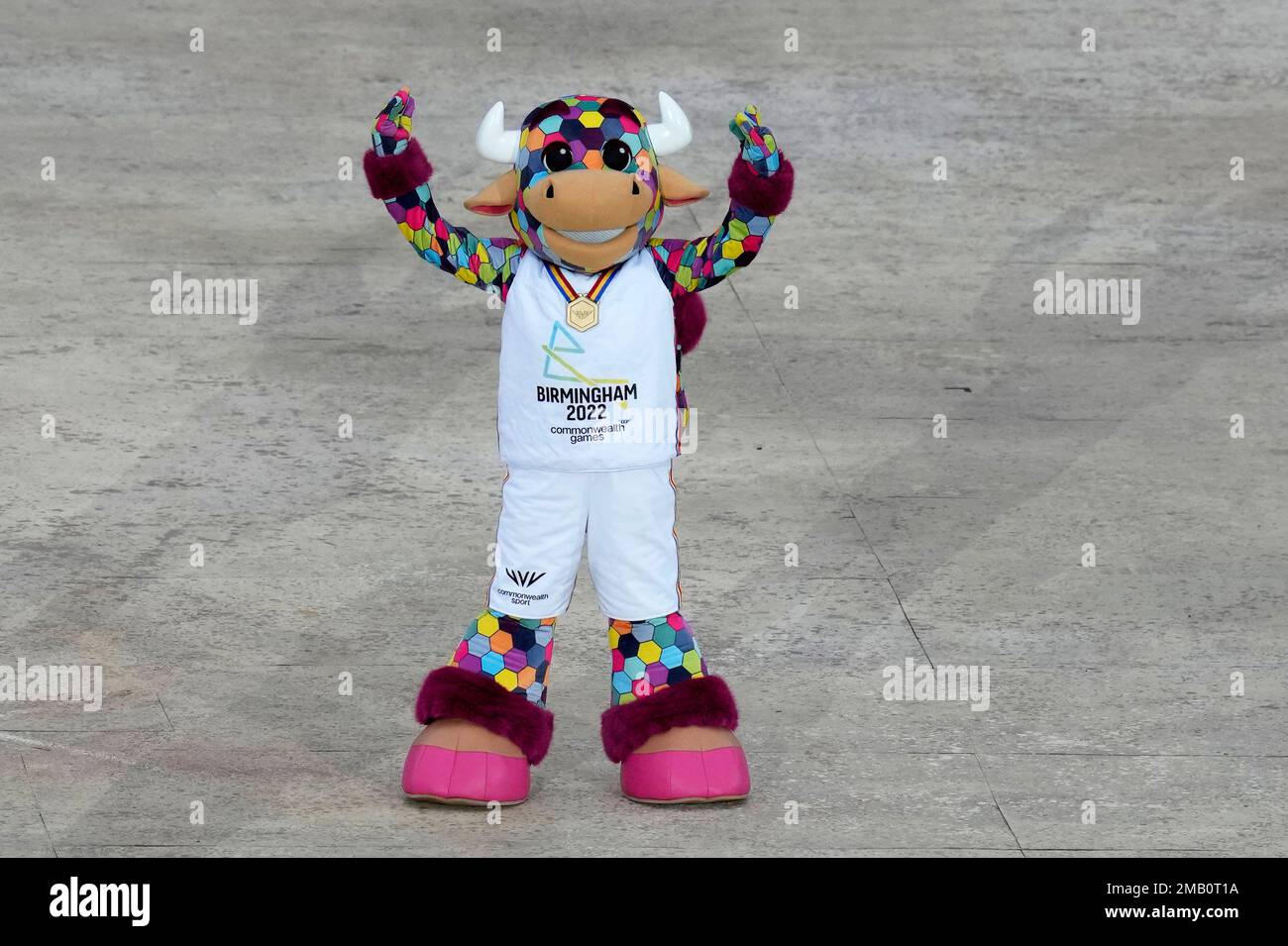 The Commonwealth Games mascot Perry the Bull entertains the crowd ...