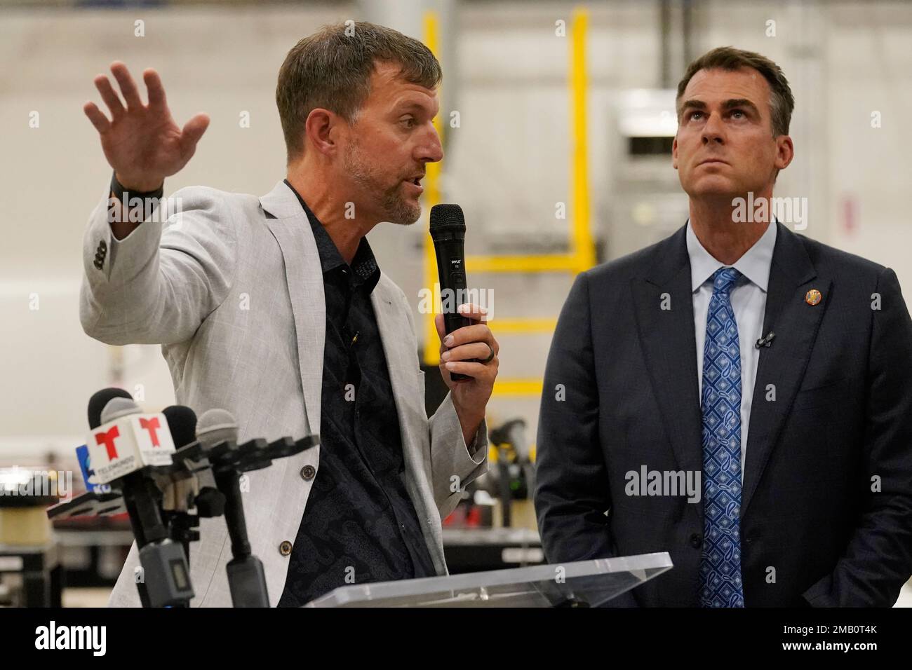 Oklahoma Gov. Kevin Stitt, right, looks over the newly renovated Jasco ...