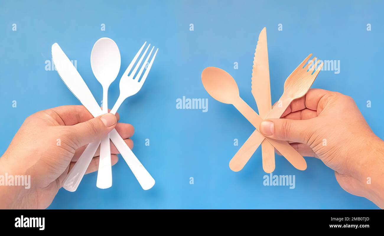 Bans single-use plastic plates and cutlery concept Stock Photo - Alamy