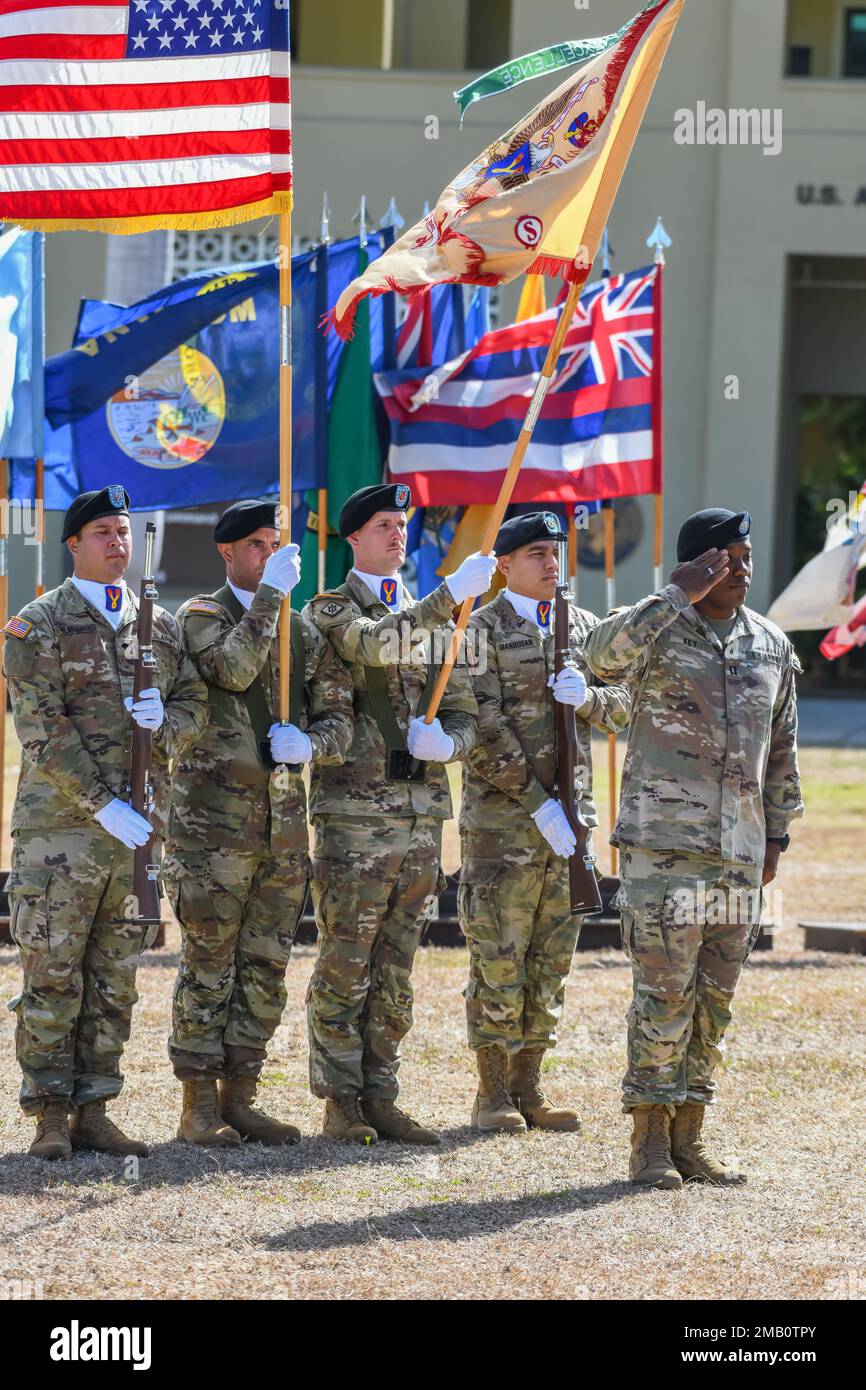 U.S. Army Cpt. Jonathan L. Key, commander of troops, and color guard ...
