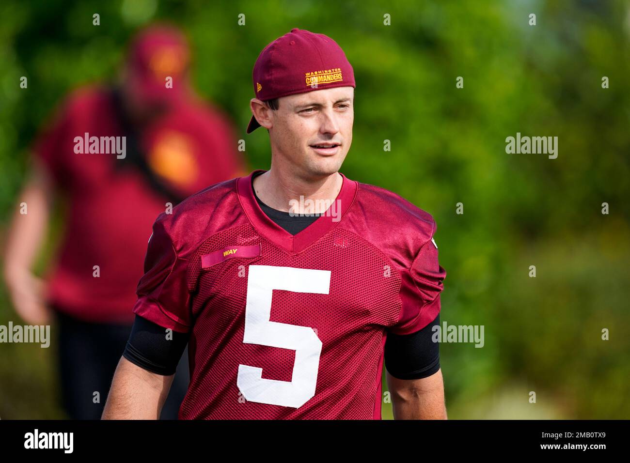 Washington Commanders punter Tress Way (5) walks to practice at the ...