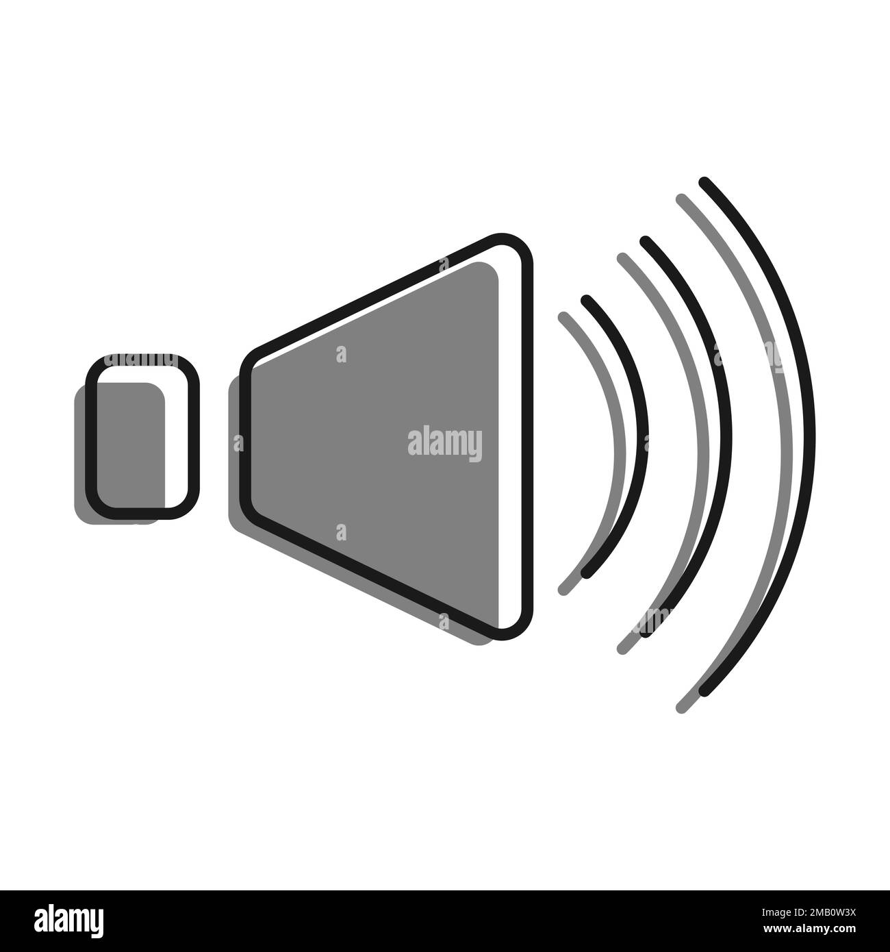 Linear filled with gray color icon. Musical Speakers With Sound Wave. Volume Control. Simple ...